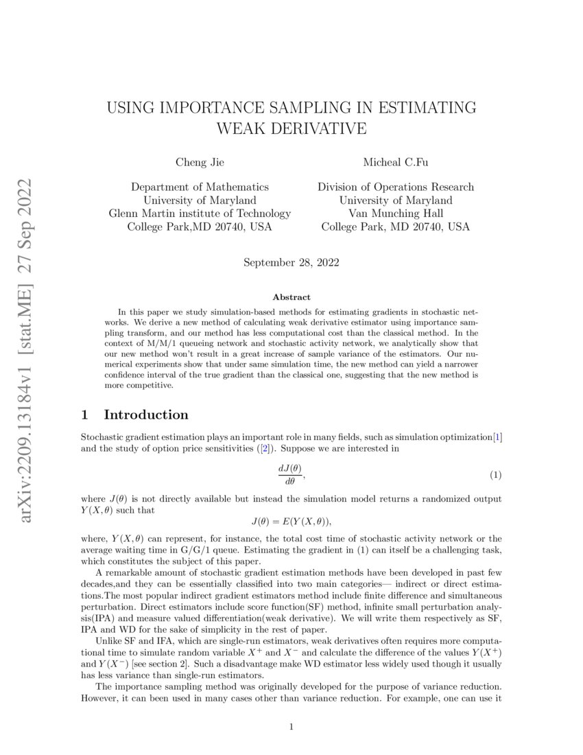 Using Importance Samping in Estimating Weak Derivative | DeepAI
