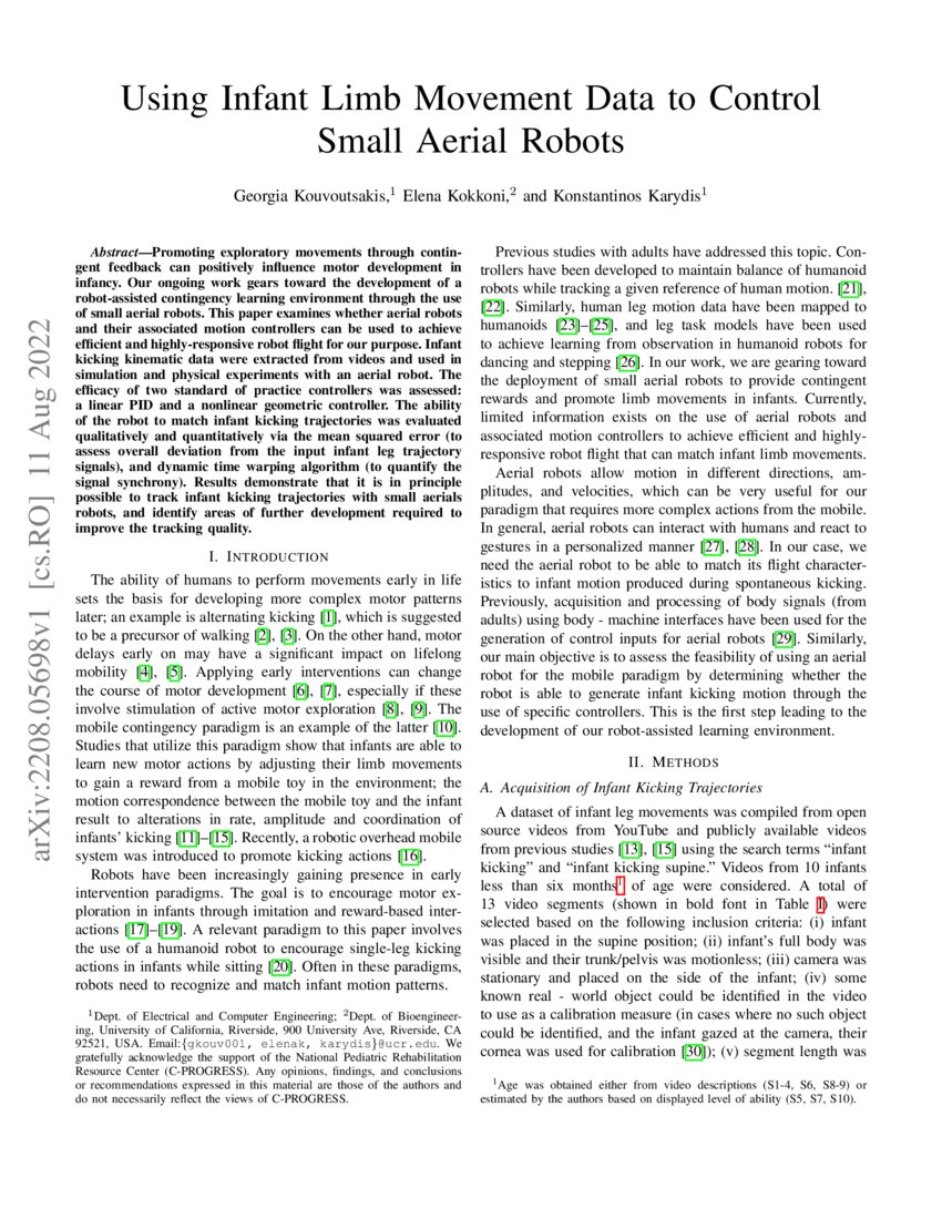 Using Infant Limb Movement Data to Control Small Aerial Robots | DeepAI