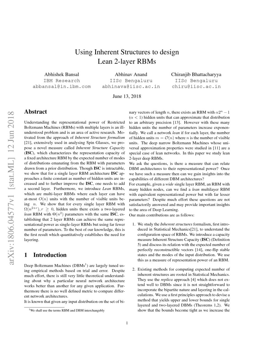 Using Inherent Structures to design Lean 2-layer RBMs | DeepAI