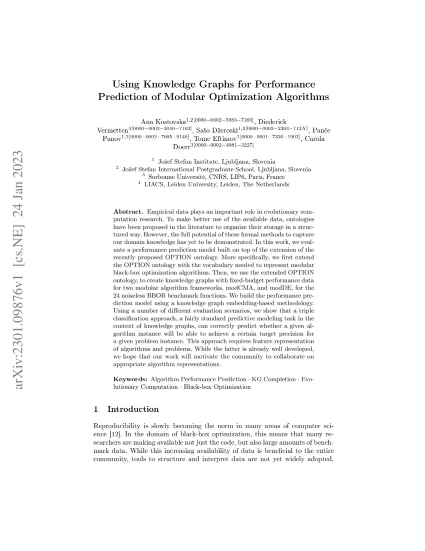 Using Knowledge Graphs For Performance Prediction Of Modular Optimization Algorithms Deepai 