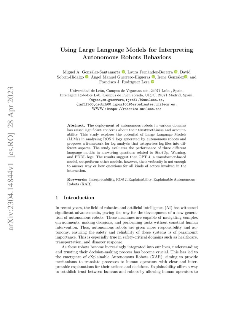 Using Large Language Models For Interpreting Autonomous Robots