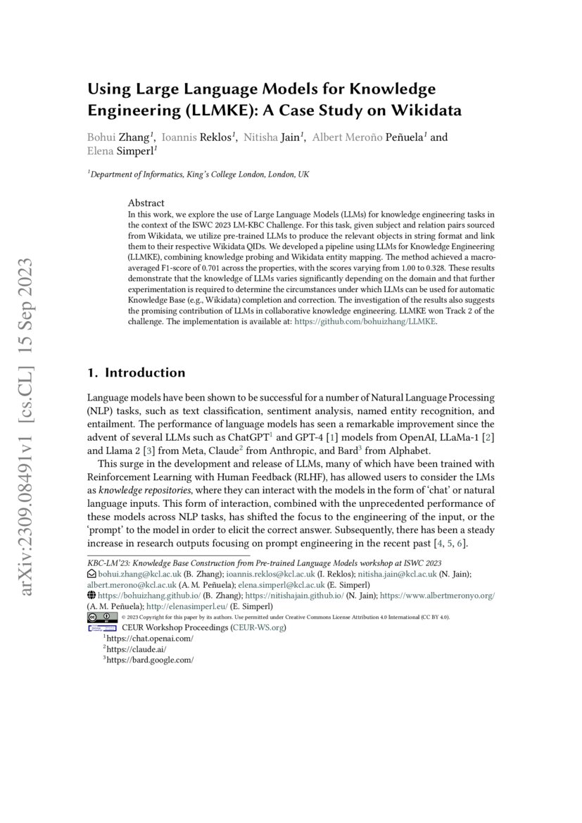 Using Large Language Models for Knowledge Engineering (LLMKE): A Case Study on Wikidata | DeepAI