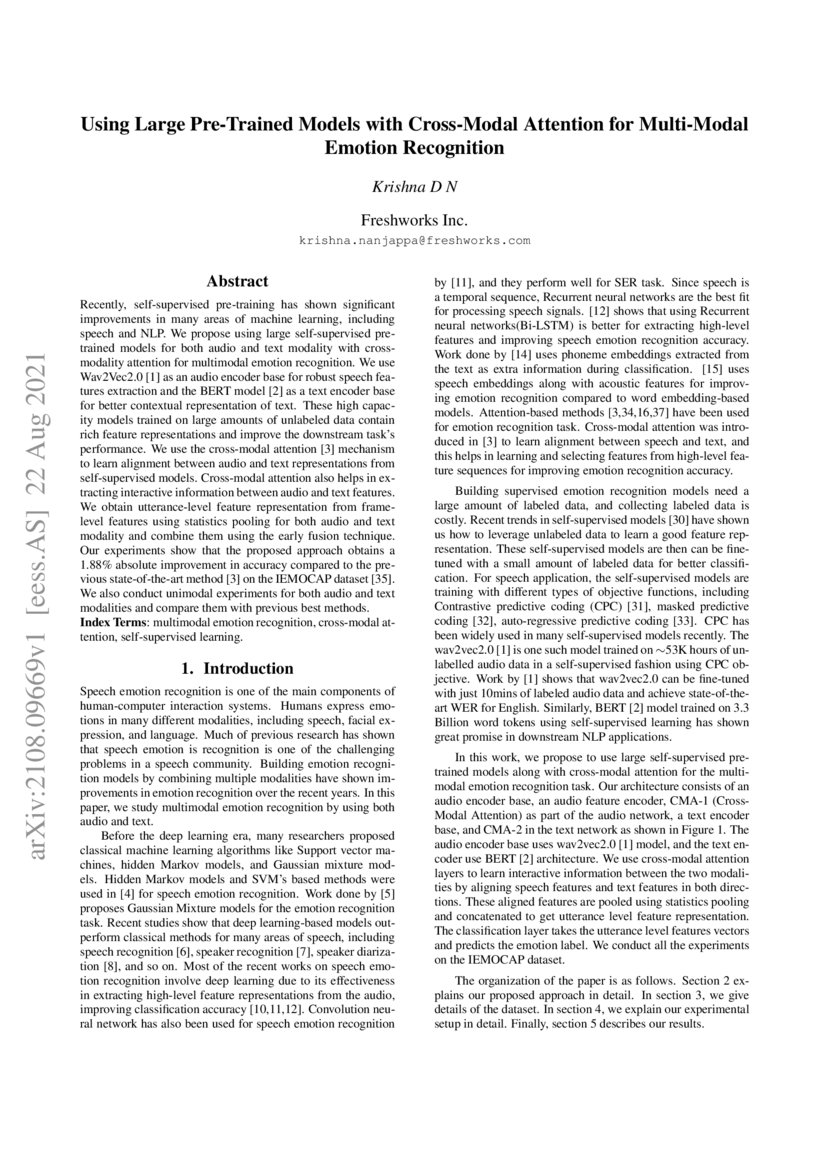 Table 1 From Multimodal Emotion Recognition Using Cro
