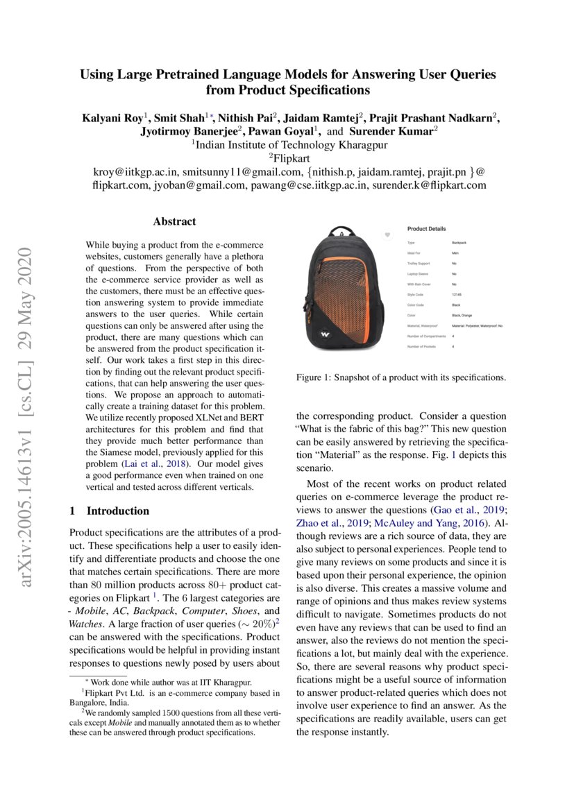 Using Large Pretrained Language Models for Answering User Queries from ...