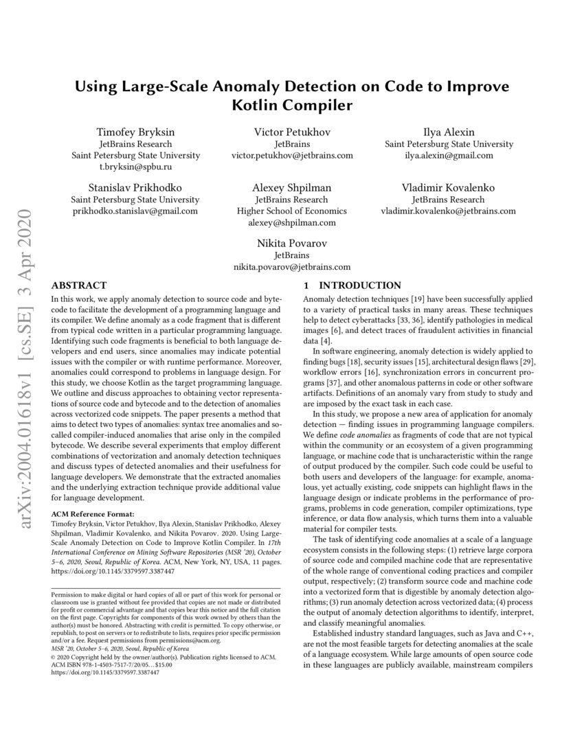 Using Large-Scale Anomaly Detection on Code to Improve Kotlin Compiler ...
