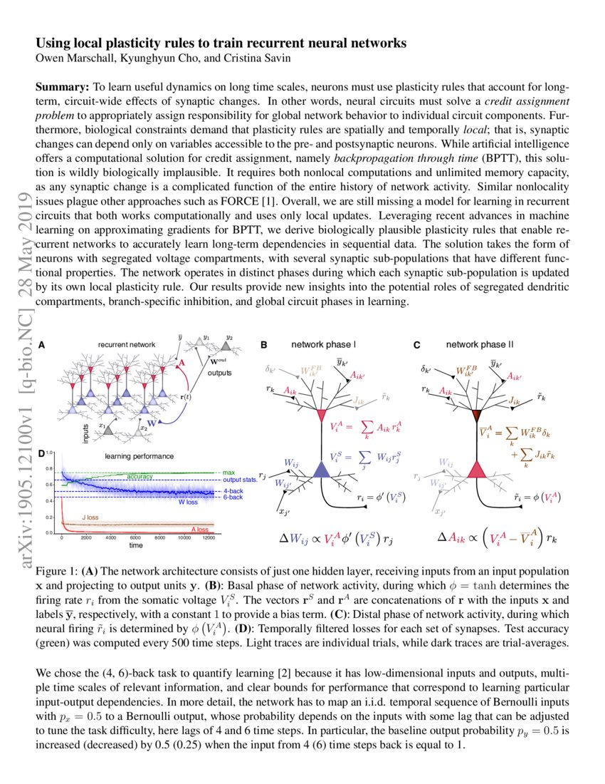 Using local plasticity rules to train recurrent neural networks | DeepAI