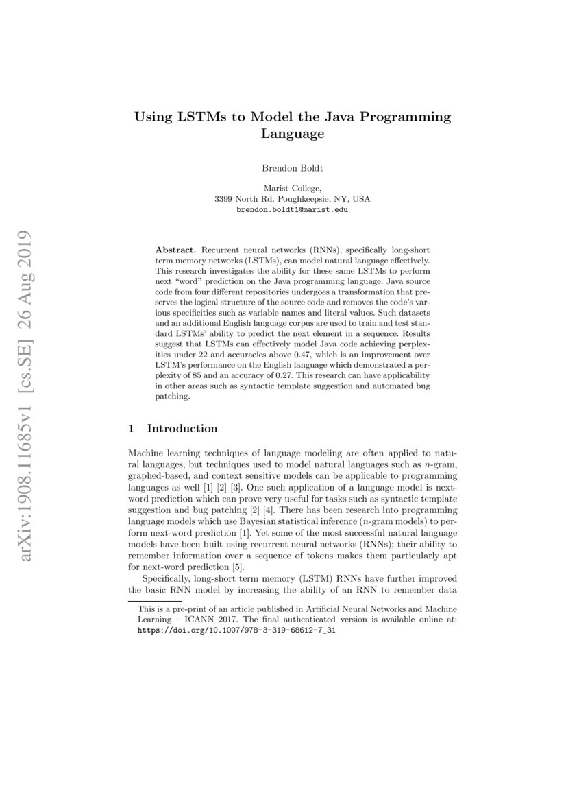 Using LSTMs to Model the Java Programming Language | DeepAI