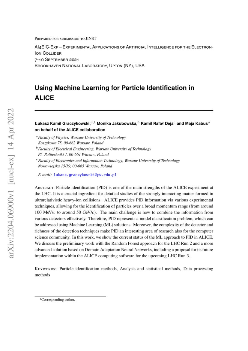 Using Machine Learning for Particle Identification in ALICE | DeepAI