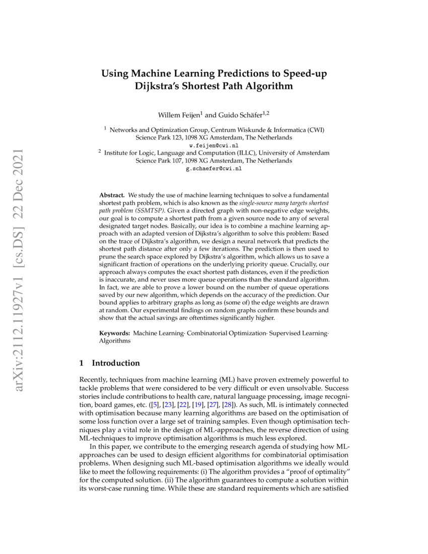 Using Machine Learning Predictions To Speed Up Dijkstras Shortest Path Algorithm Deepai