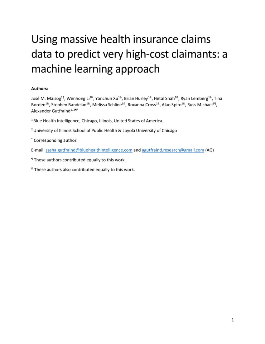 Using massive health insurance claims data to predict very high-cost ...
