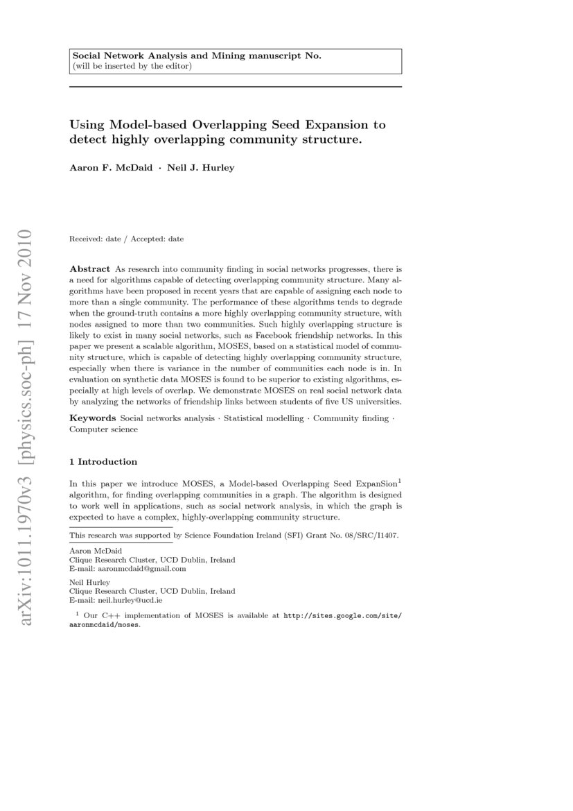 Using Model Based Overlapping Seed Expansion To Detect Highly