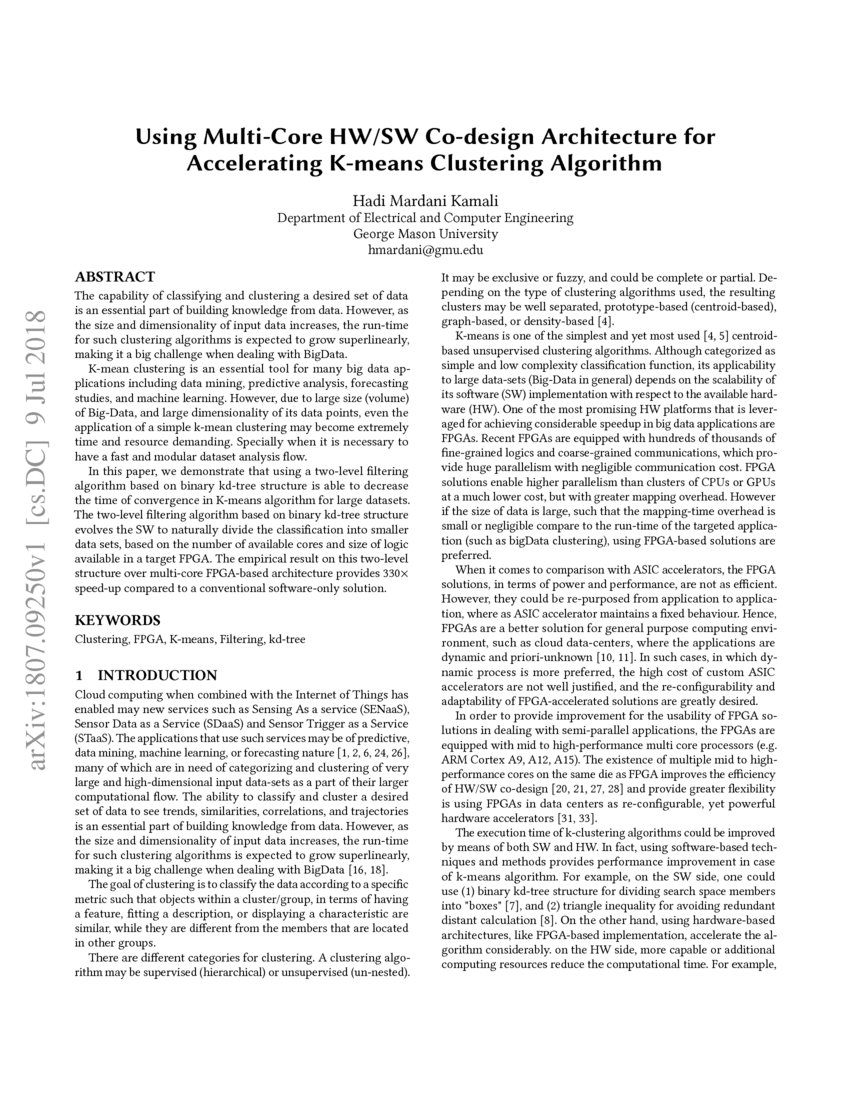 Using Multi Core Hwsw Co Design Architecture For Accelerating K Means Clustering Algorithm Deepai