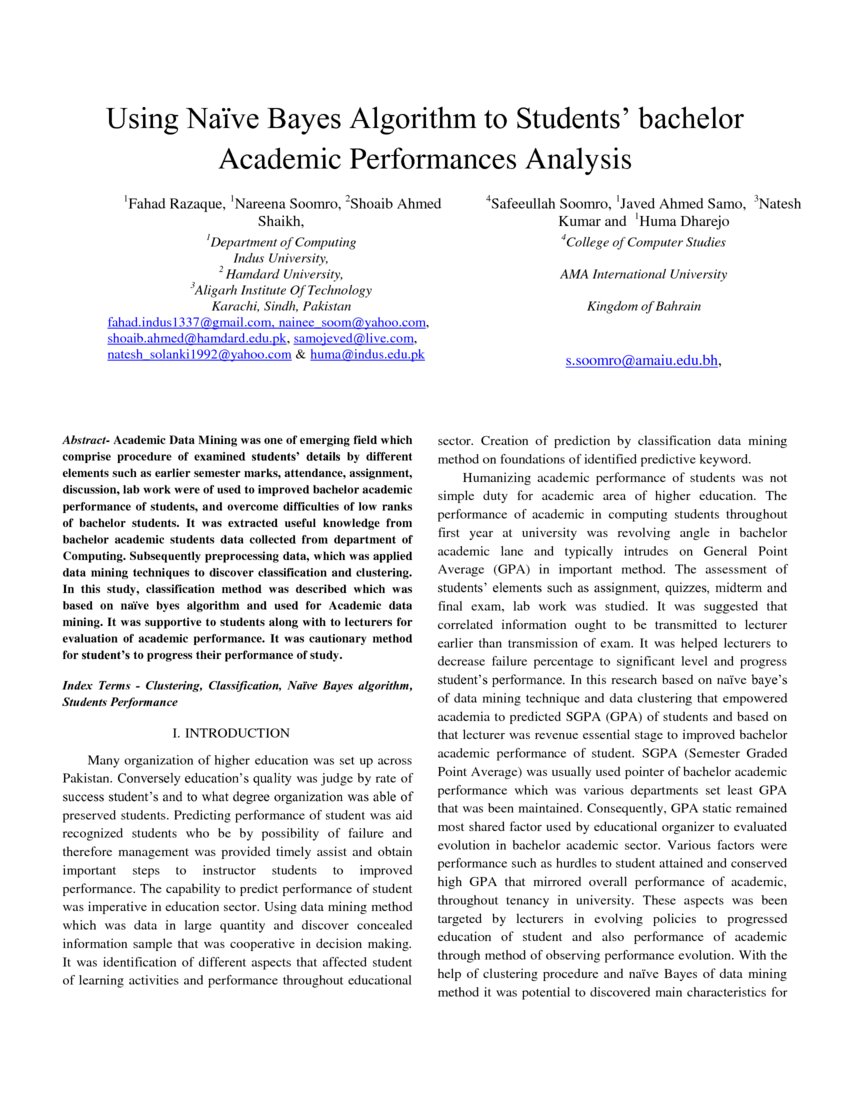 Using Naive Bayes Algorithm to Students' bachelor Academic Performances ... Using Naive Bayes Algorithm to Students' bachelor Academic Performances ...