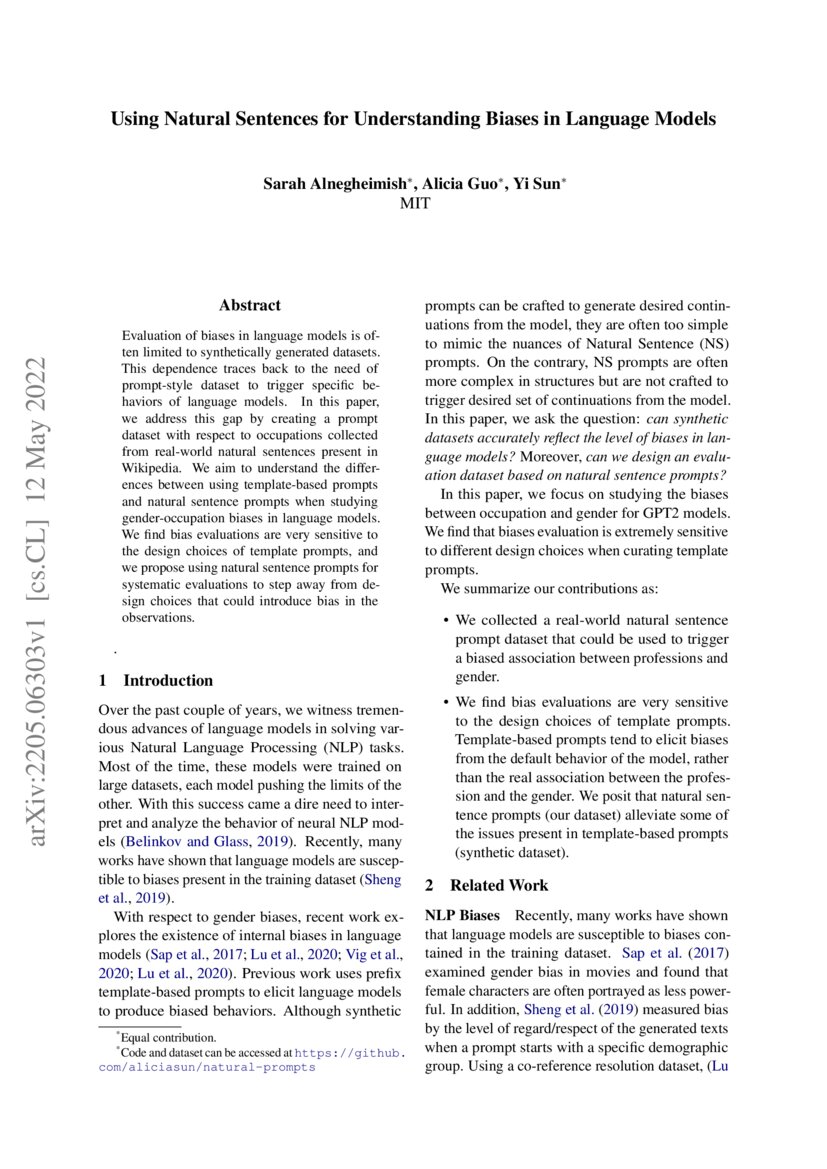 Using Natural Sentences for Understanding Biases in Language Models ...