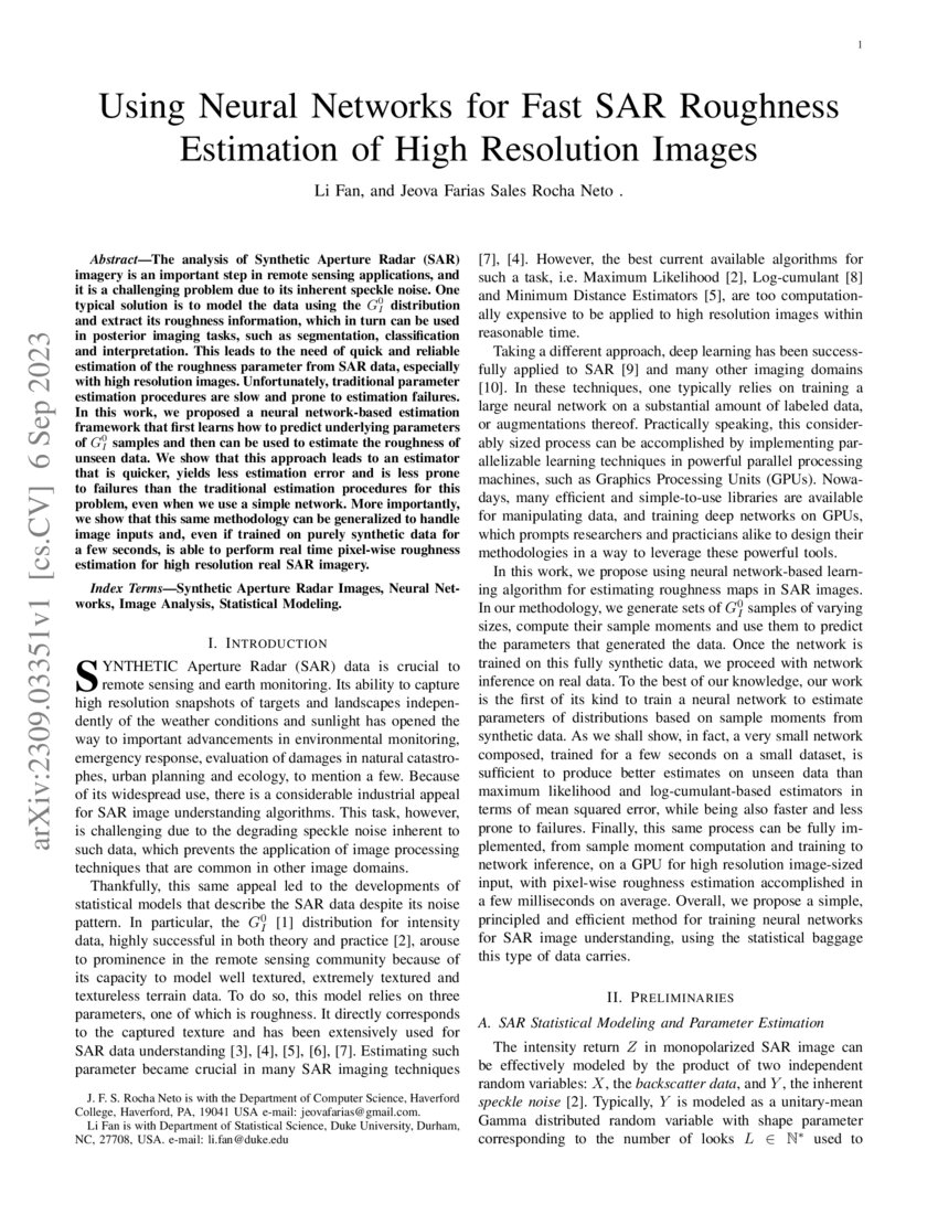 Using Neural Networks For Fast Sar Roughness Estimation Of High