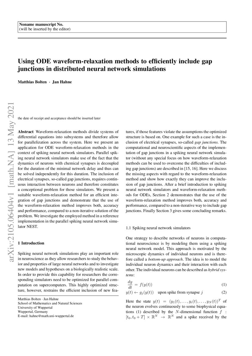 Using Ode Waveform Relaxation Methods To Efficiently Include Gap Junctions In Distributed Neural