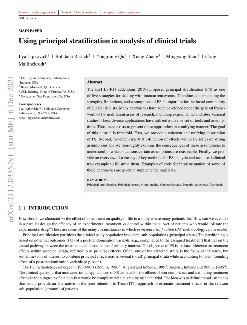 Using principal stratification in analysis of clinical trials | DeepAI