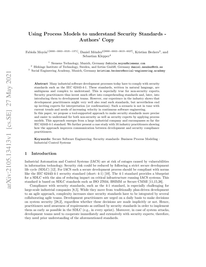 Using Process Models to understand Security Standards | DeepAI