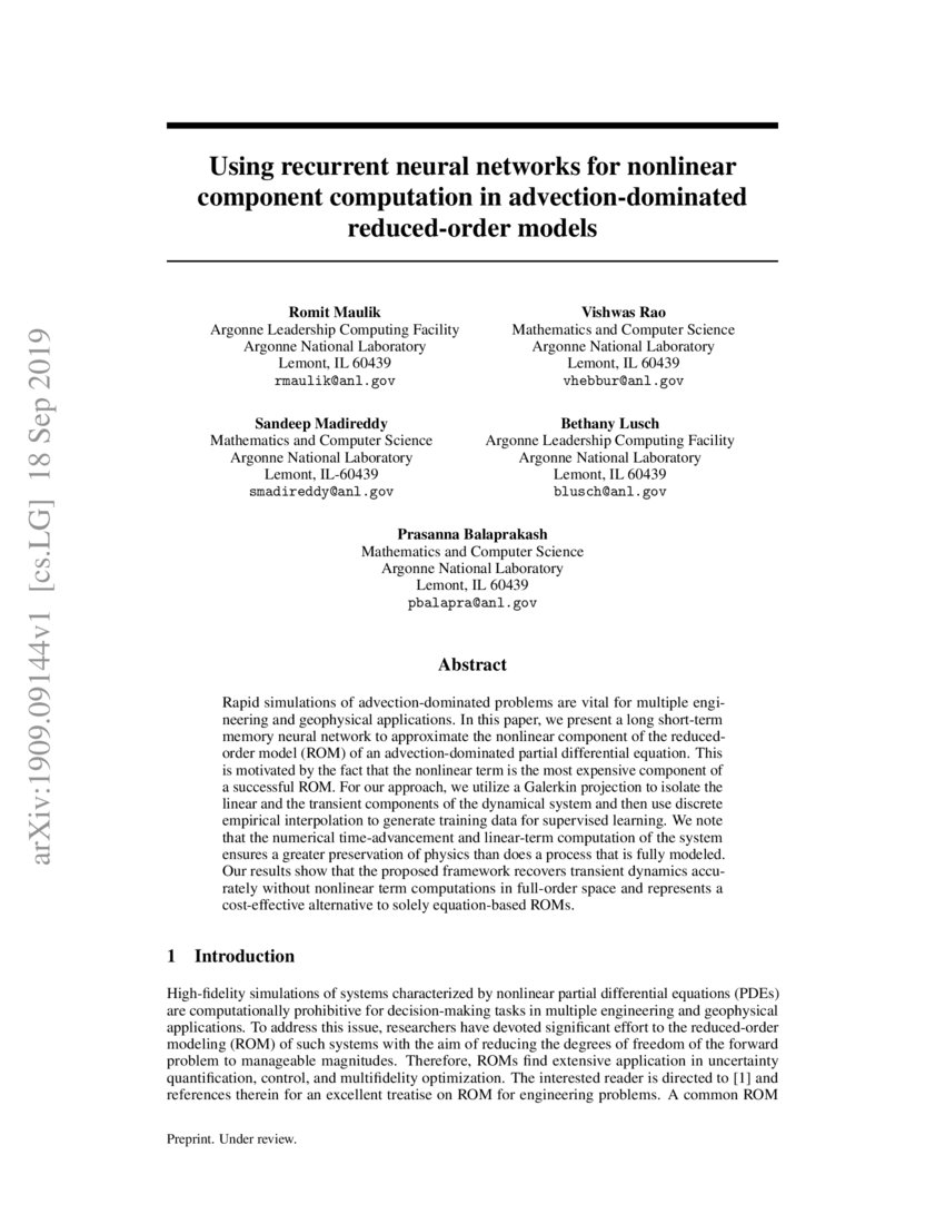Using recurrent neural networks for nonlinear component computation in advection-dominated ...
