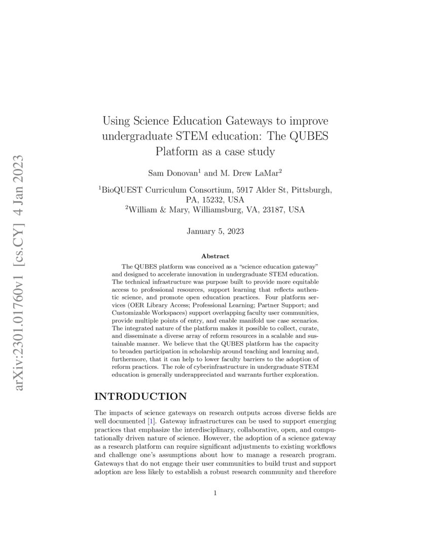 Using Science Education Gateways to improve undergraduate STEM education: The QUBES Platform as ...