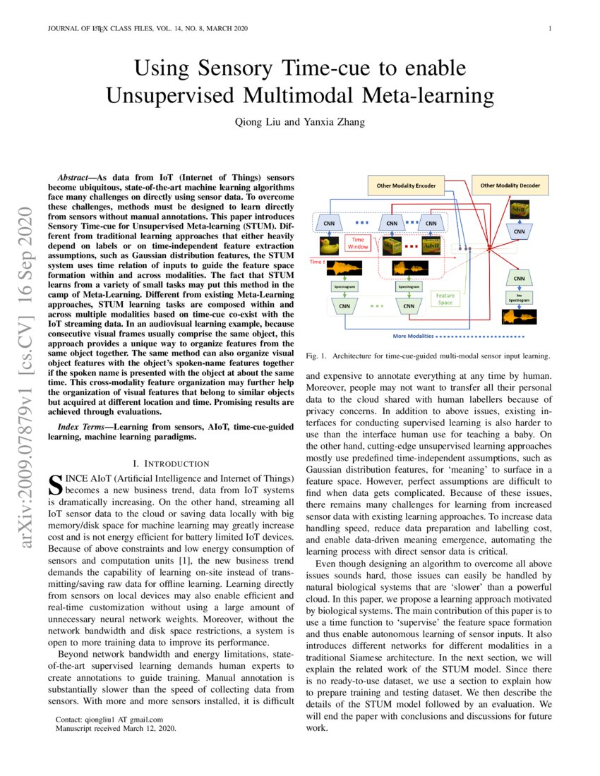 Using Sensory Time-cue to enable Unsupervised Multimodal Meta-learning | DeepAI