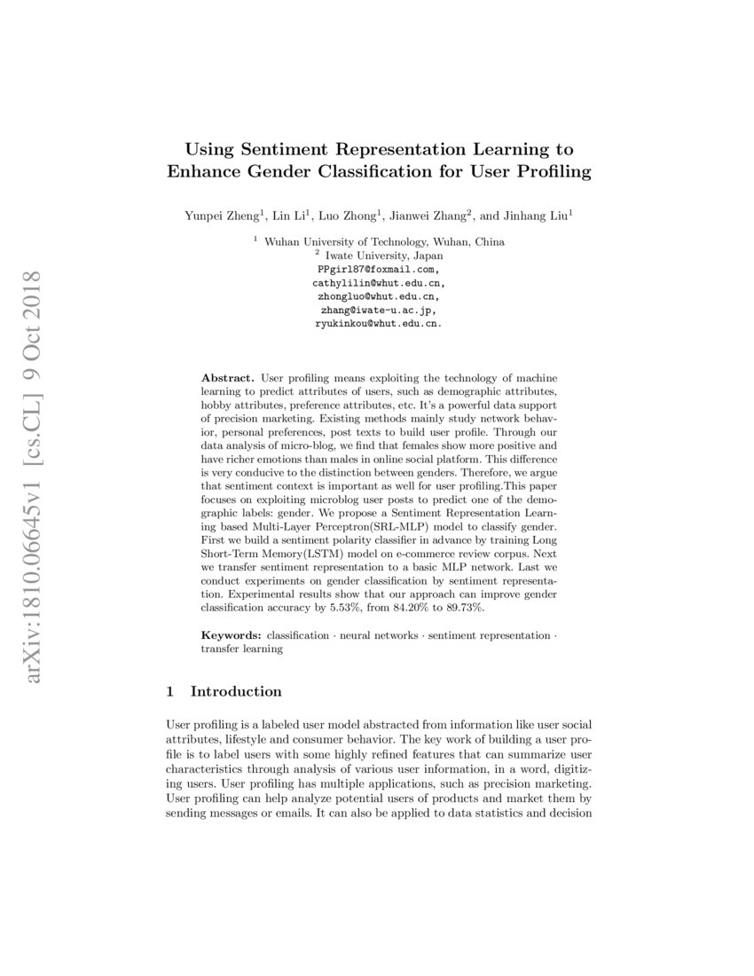 Using Sentiment Representation Learning to Enhance Gender ...