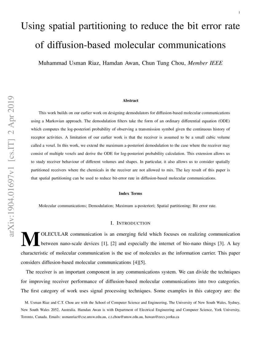 Using Spatial Partitioning To Reduce The Bit Error Rate Of Diffusion Based Molecular