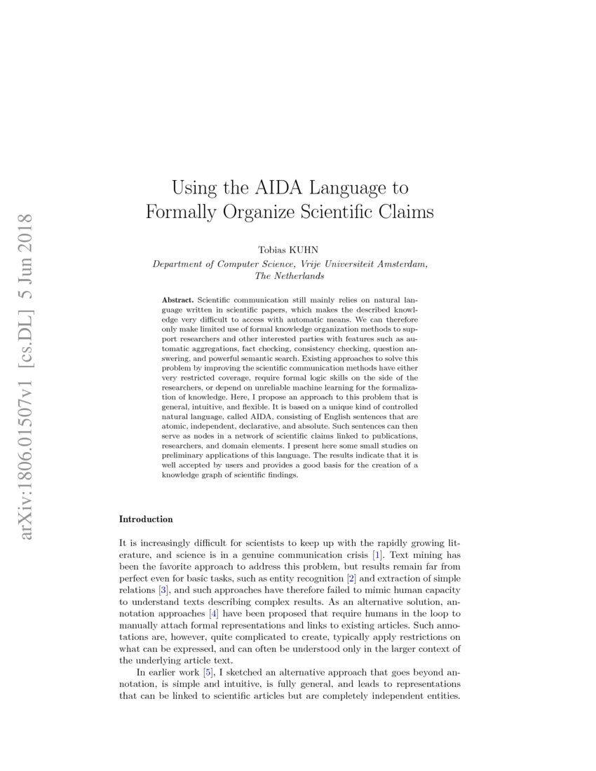 Using the AIDA Language to Formally Organize Scientific Claims | DeepAI