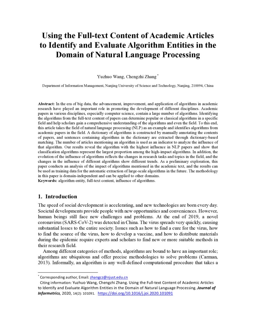 Using The Full Text Content Of Academic Articles To Identify And Evaluate Algorithm Entities In