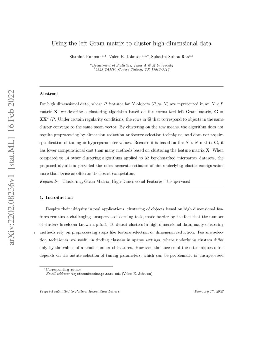 Using the left Gram matrix to cluster high dimensional data | DeepAI