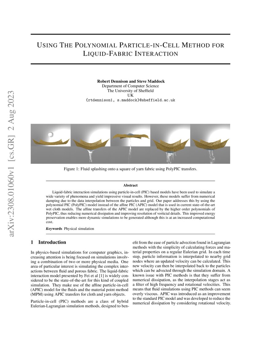 Using The Polynomial Particle-In-Cell Method For Liquid-Fabric Interaction | DeepAI