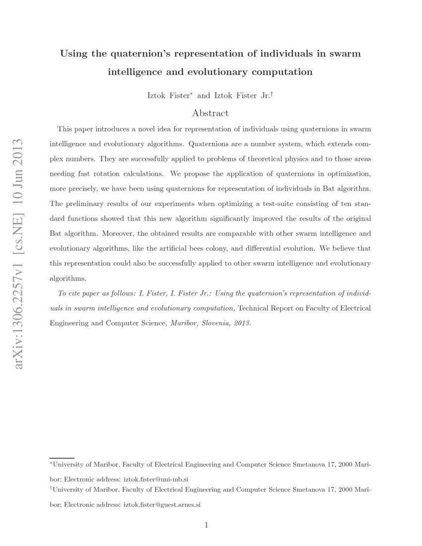 Using the quaternion's representation of individuals in swarm intelligence and evolutionary ...
