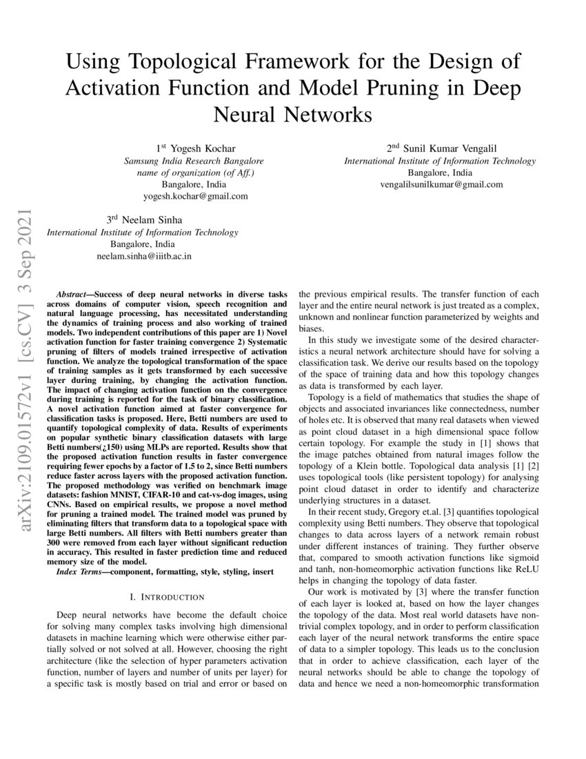 Using Topological Framework For The Design Of Activation Function And