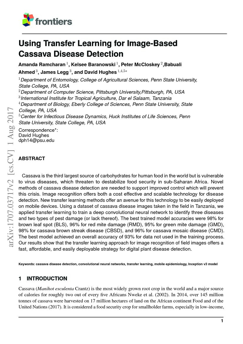 Using Transfer Learning For Image Based Cassava Disease Detection Deepai