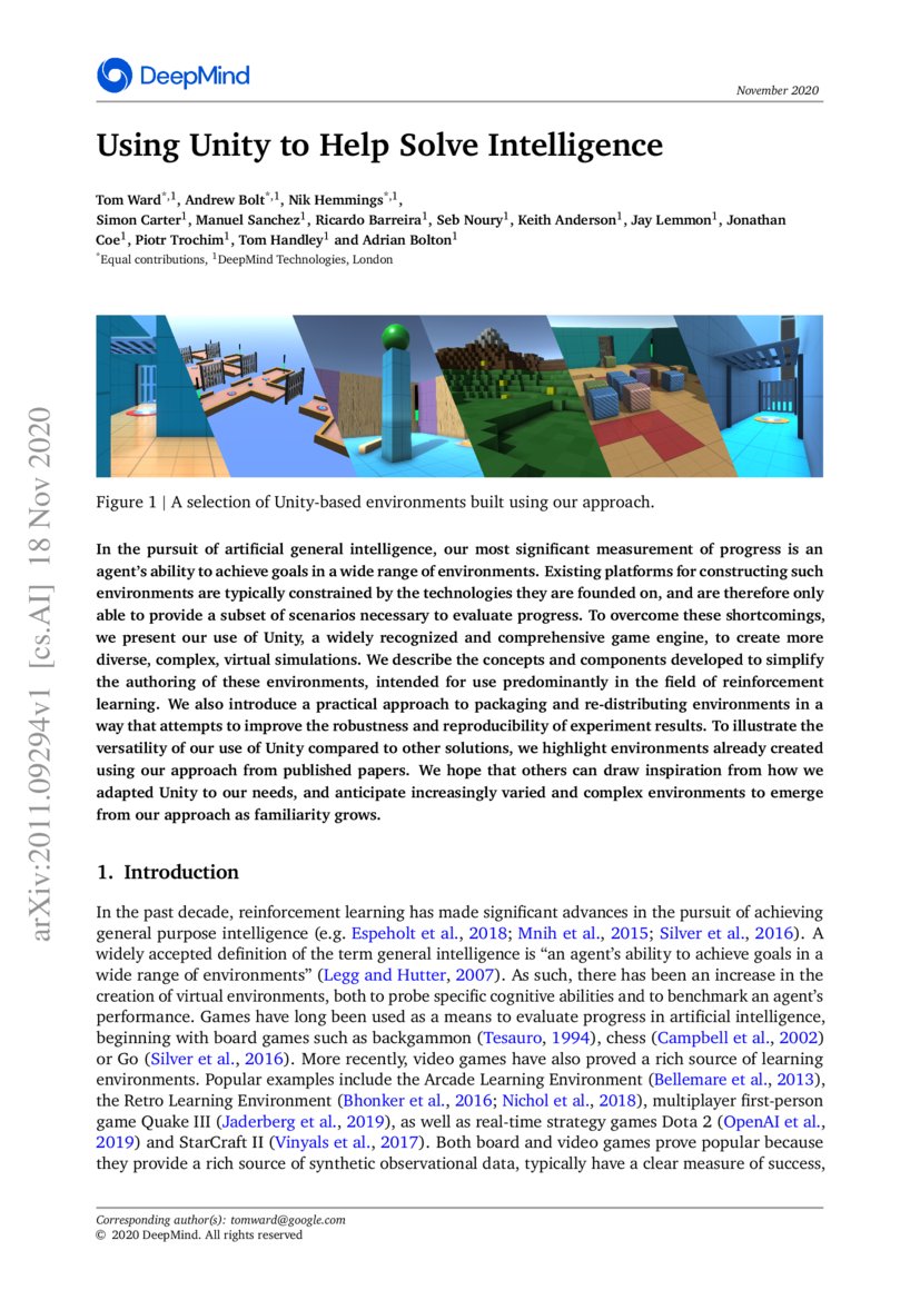 Using Unity to Help Solve Intelligence | DeepAI