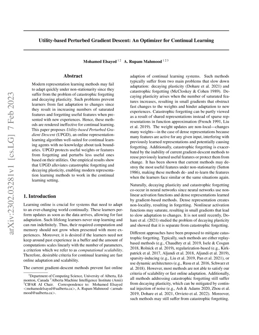 Utility Based Perturbed Gradient Descent An Optimizer For Continual 4064