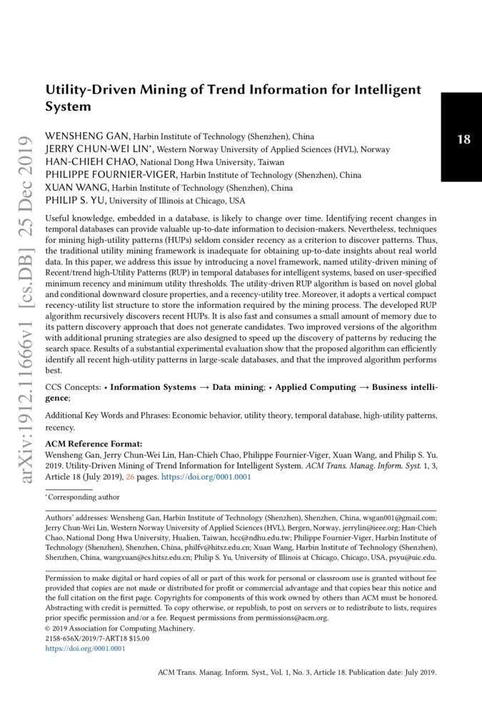Utility-Driven Mining of Trend Information for Intelligent System | DeepAI