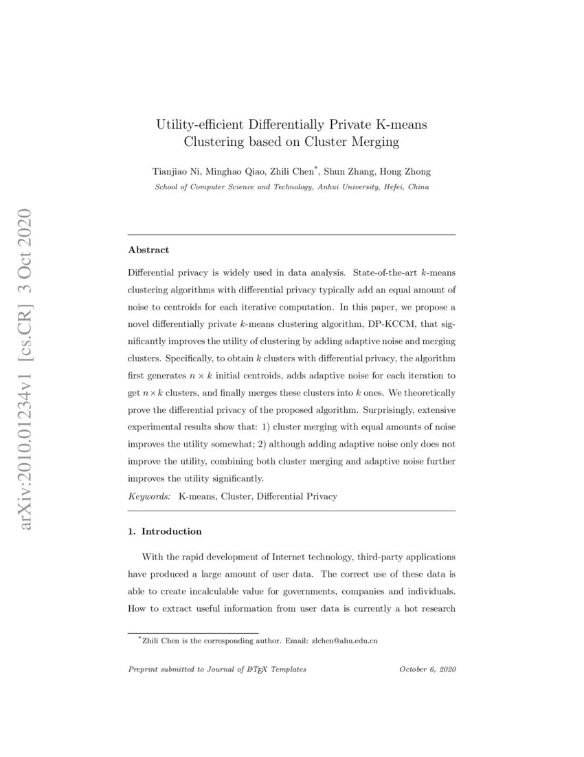 Utility Efficient Differentially Private K Means Clustering Based On Cluster Merging Deepai