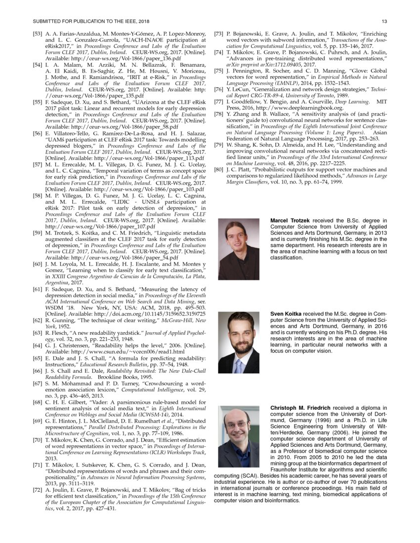 Utilizing Neural Networks And Linguistic Metadata For Early Detection Of Depression Indications