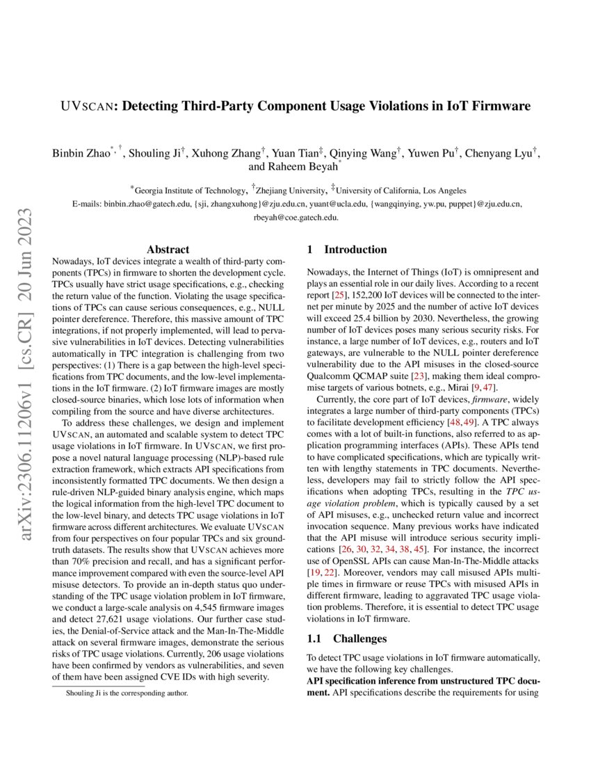 Uvscan Detecting Third Party Component Usage Violations In Iot Firmware Deepai