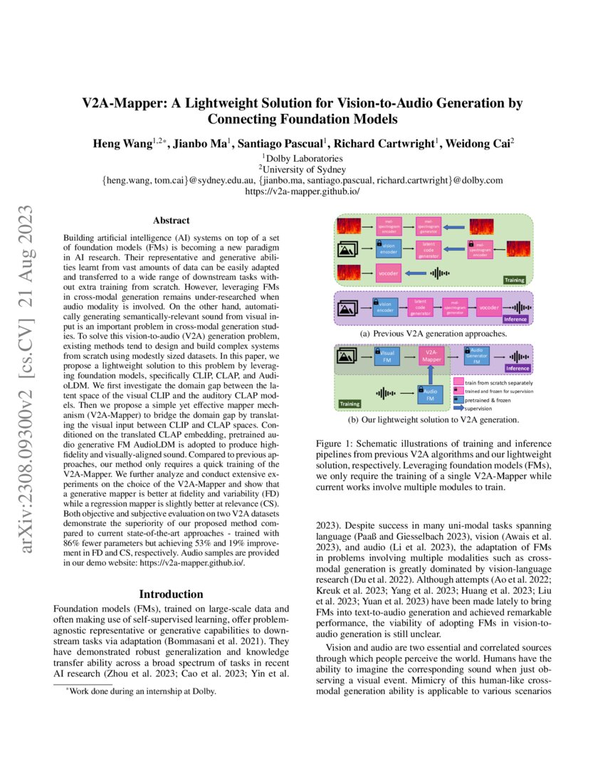 V2A-Mapper: A Lightweight Solution for Vision-to-Audio Generation by Connecting Foundation ...