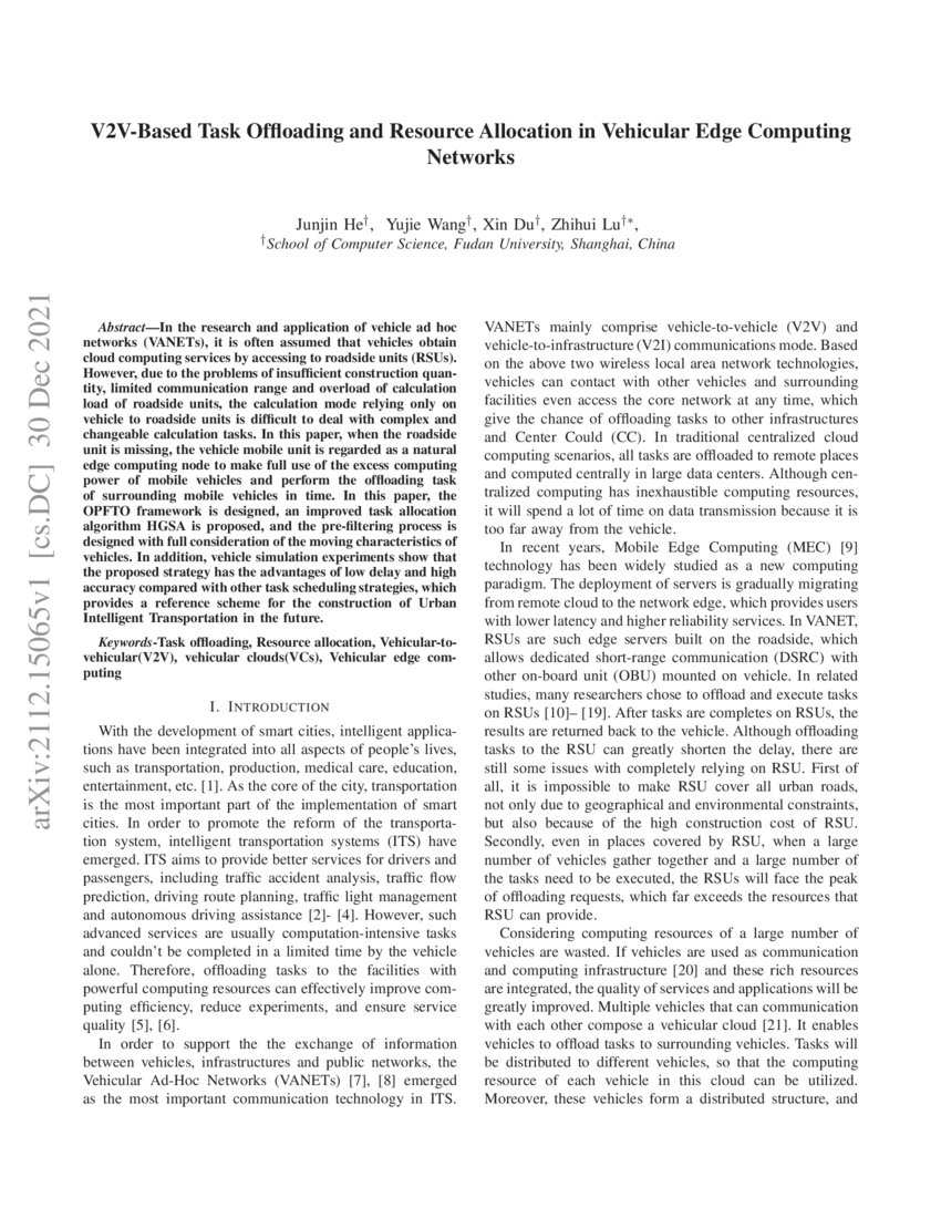 V2v Based Task Offloading And Resource Allocation In Vehicular Edge Computing Networks Deepai