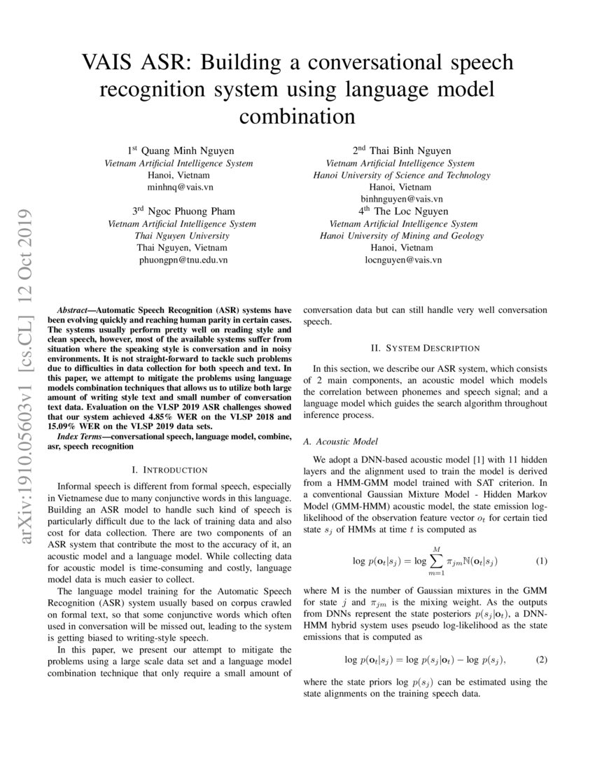 Vais Asr Building A Conversational Speech Recognition System Using Language Model Combination