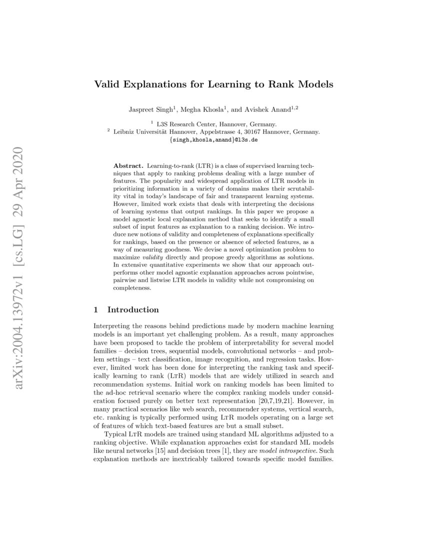 Valid Explanations for Learning to Rank Models | DeepAI