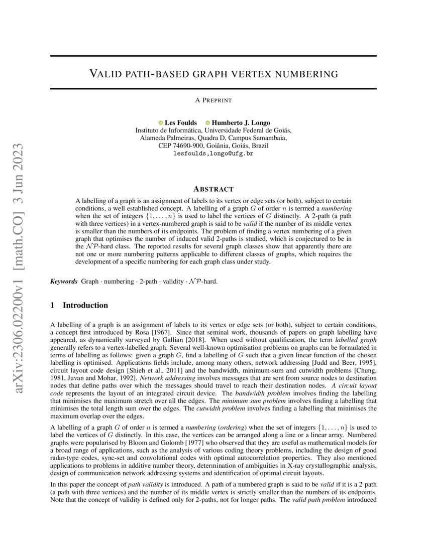 Valid path-based graph vertex numbering | DeepAI