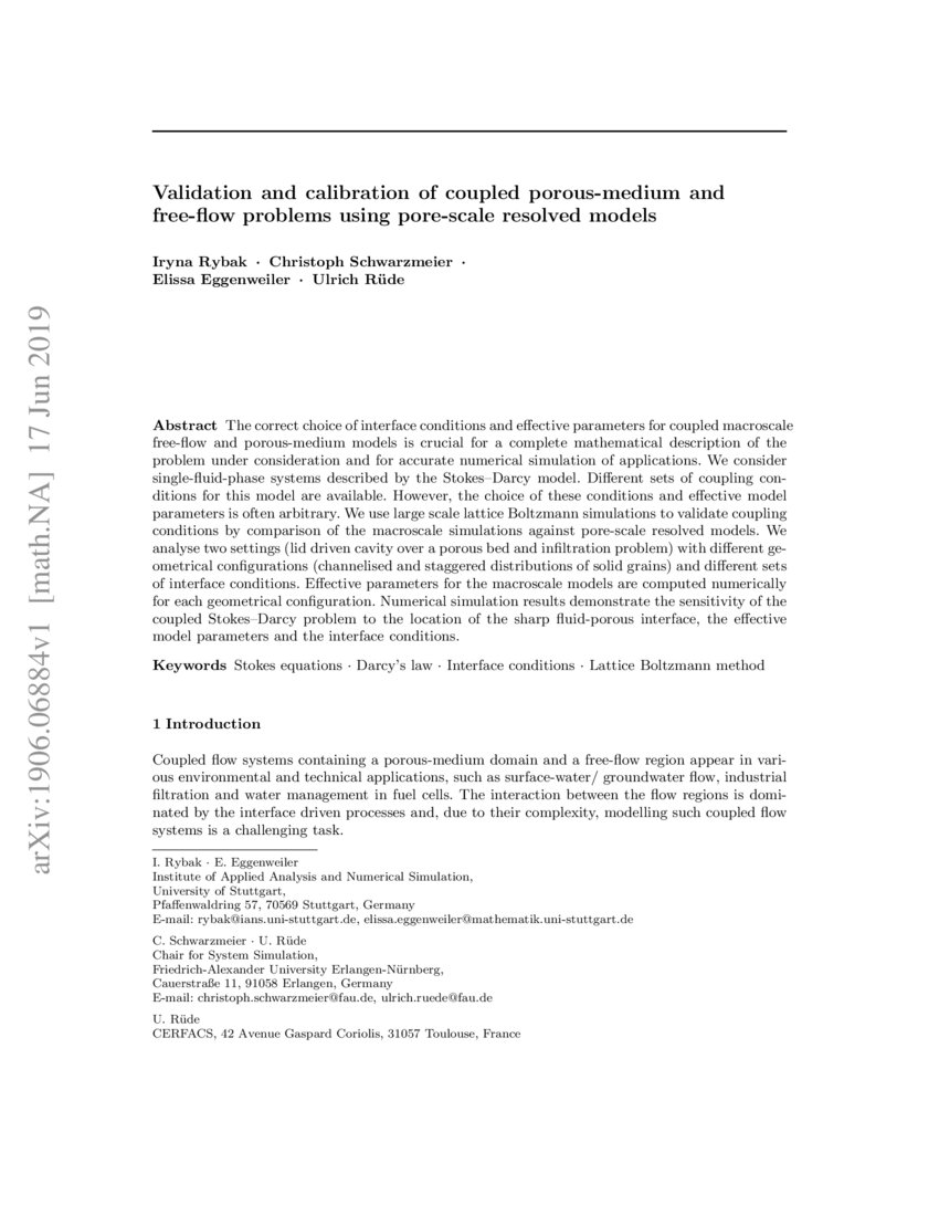 Validation And Calibration Of Coupled Porous Medium And Free Flow Problems Using Pore Scale