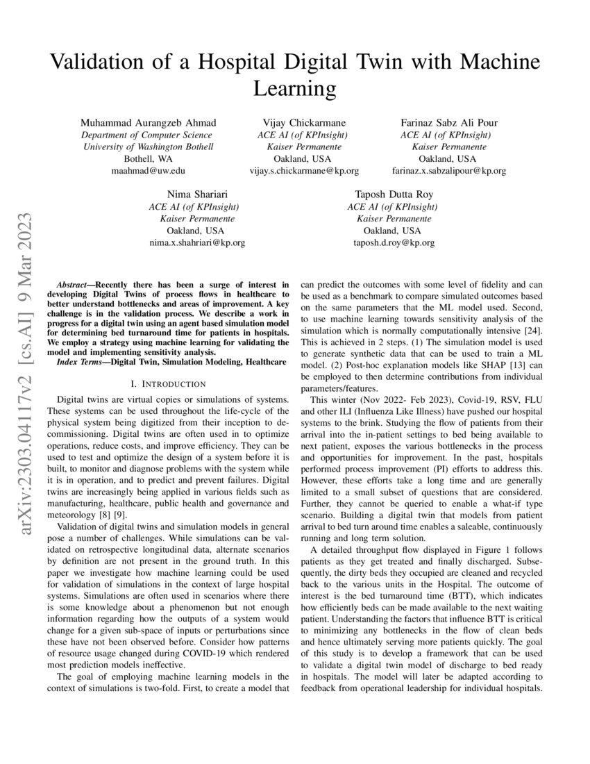 Validation Of A Hospital Digital Twin With Machine Learning Deepai