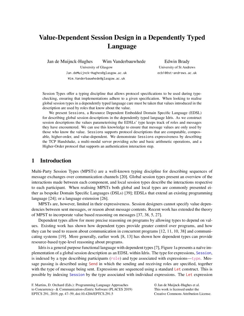 Value Dependent Session Design In A Dependently Typed Language Deepai