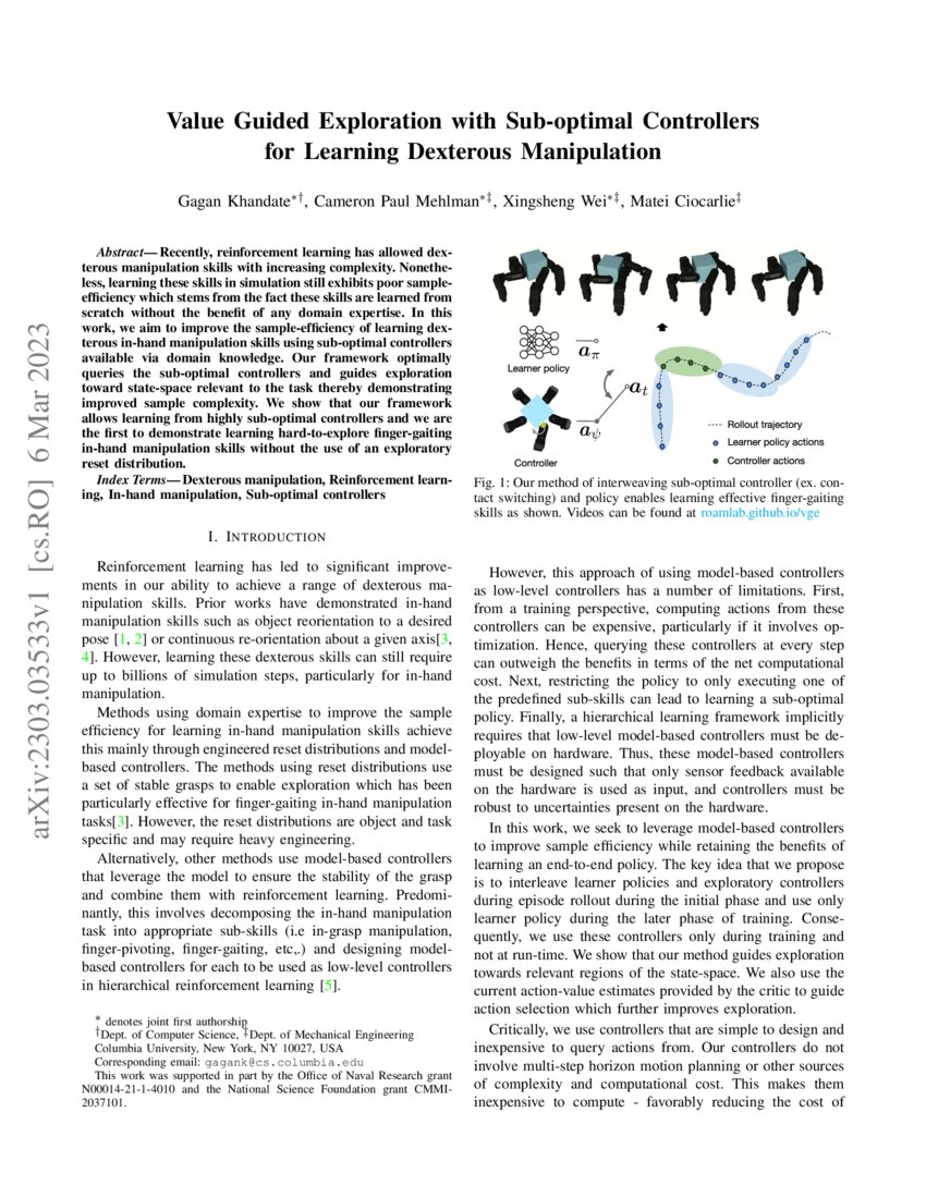 Value Guided Exploration with Sub-optimal Controllers for Learning ... Value Guided Exploration with Sub-optimal Controllers for Learning ...