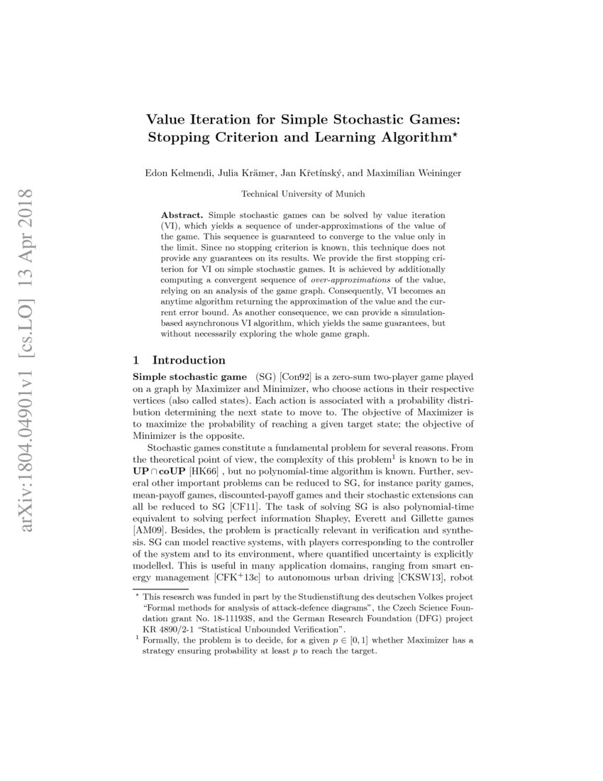 Value Iteration For Simple Stochastic Games Stopping Criterion And